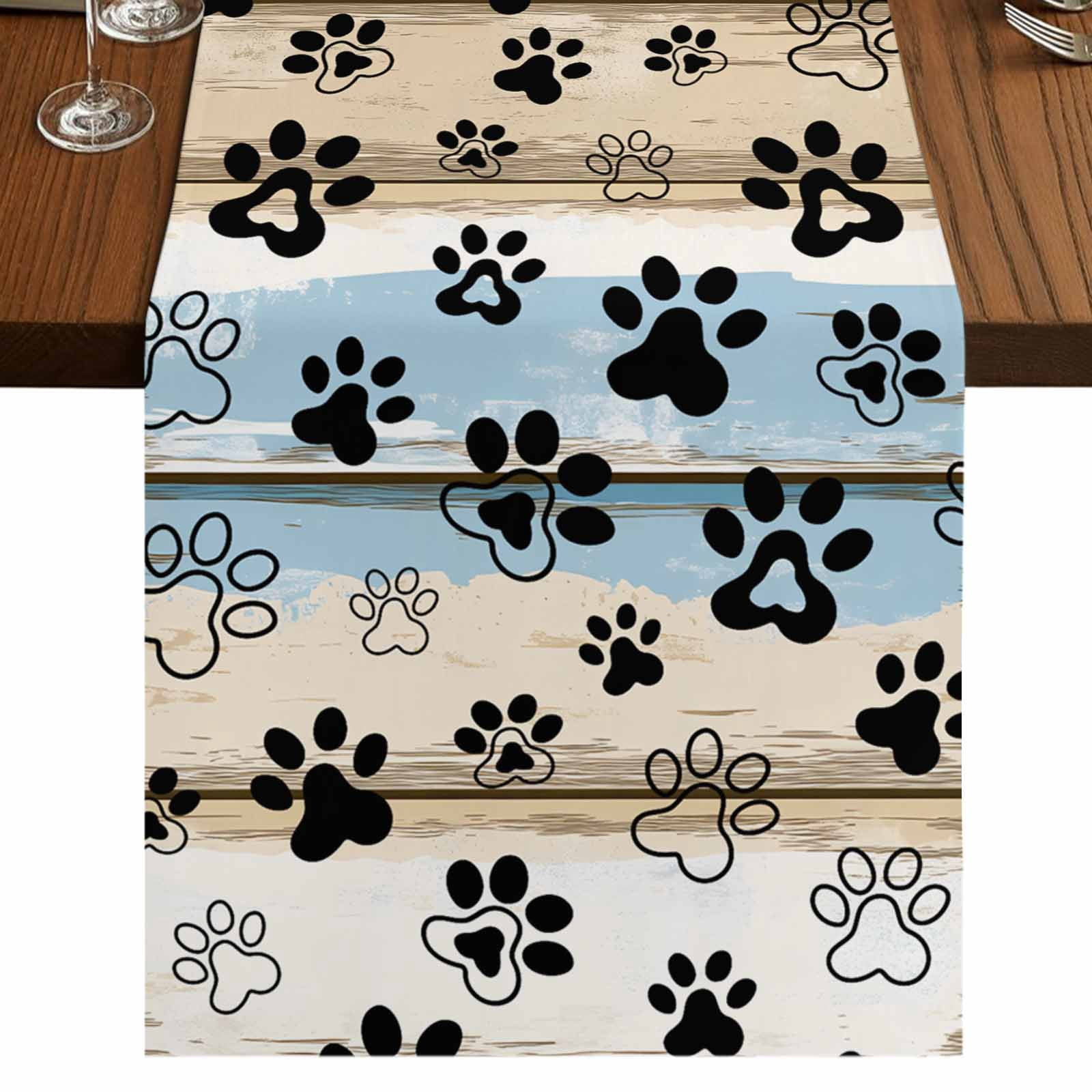 Blue Dog Paw Print Short Table Runner 36 Inches Long,Vintage Farmhouse ...
