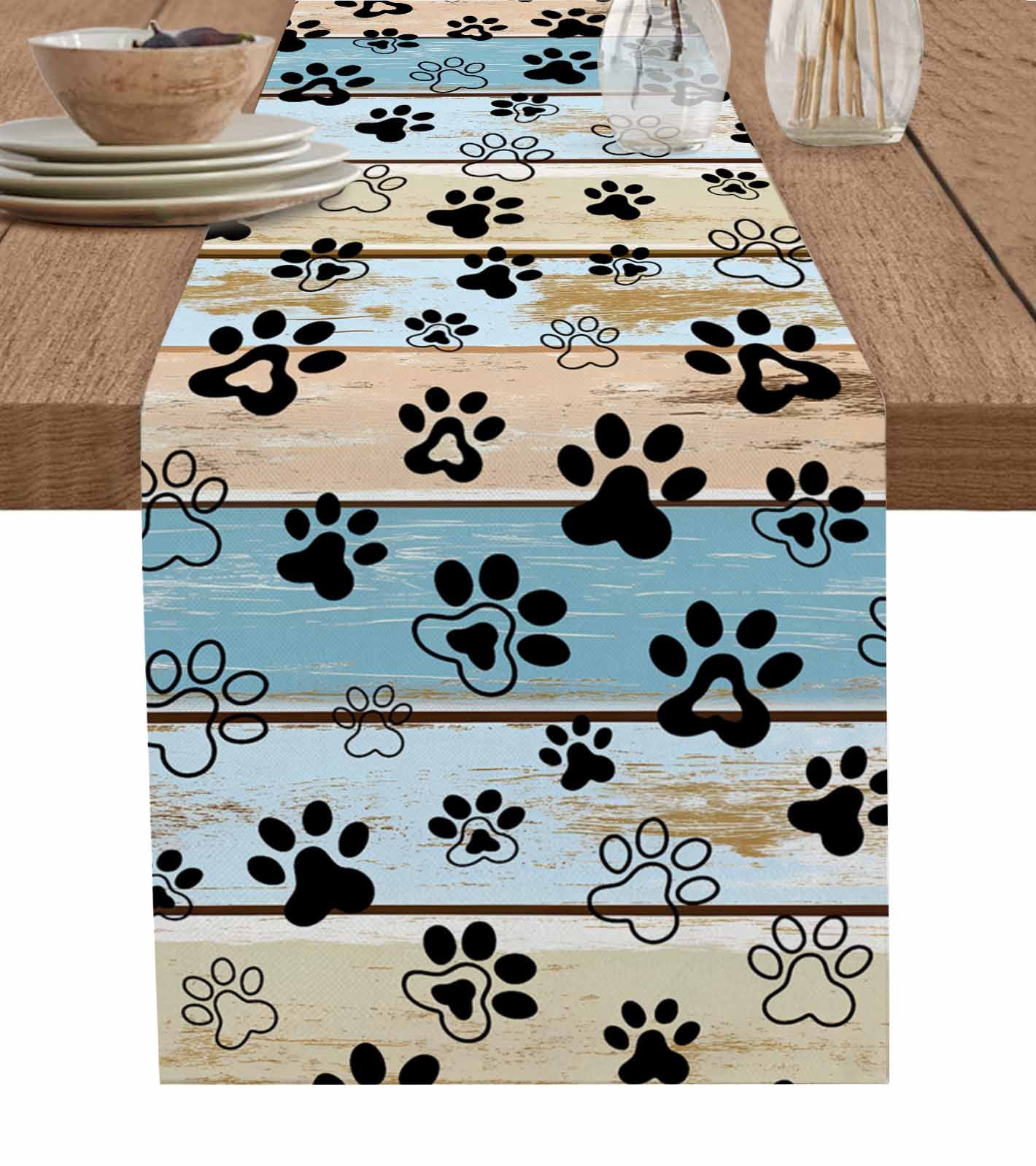 Blue Dog Paw Print Table Runner 60 Inches, Vintage Farmhouse Country ...