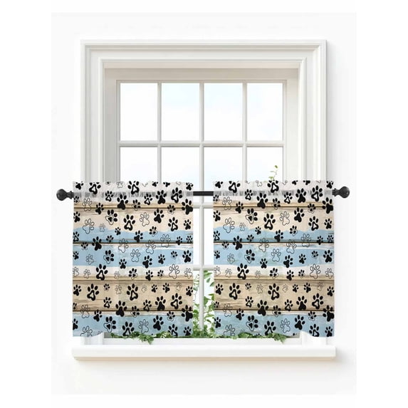 Blue Dog Paw Print Tier Curtains 36 Inch Length,Sheer Curtains for ...