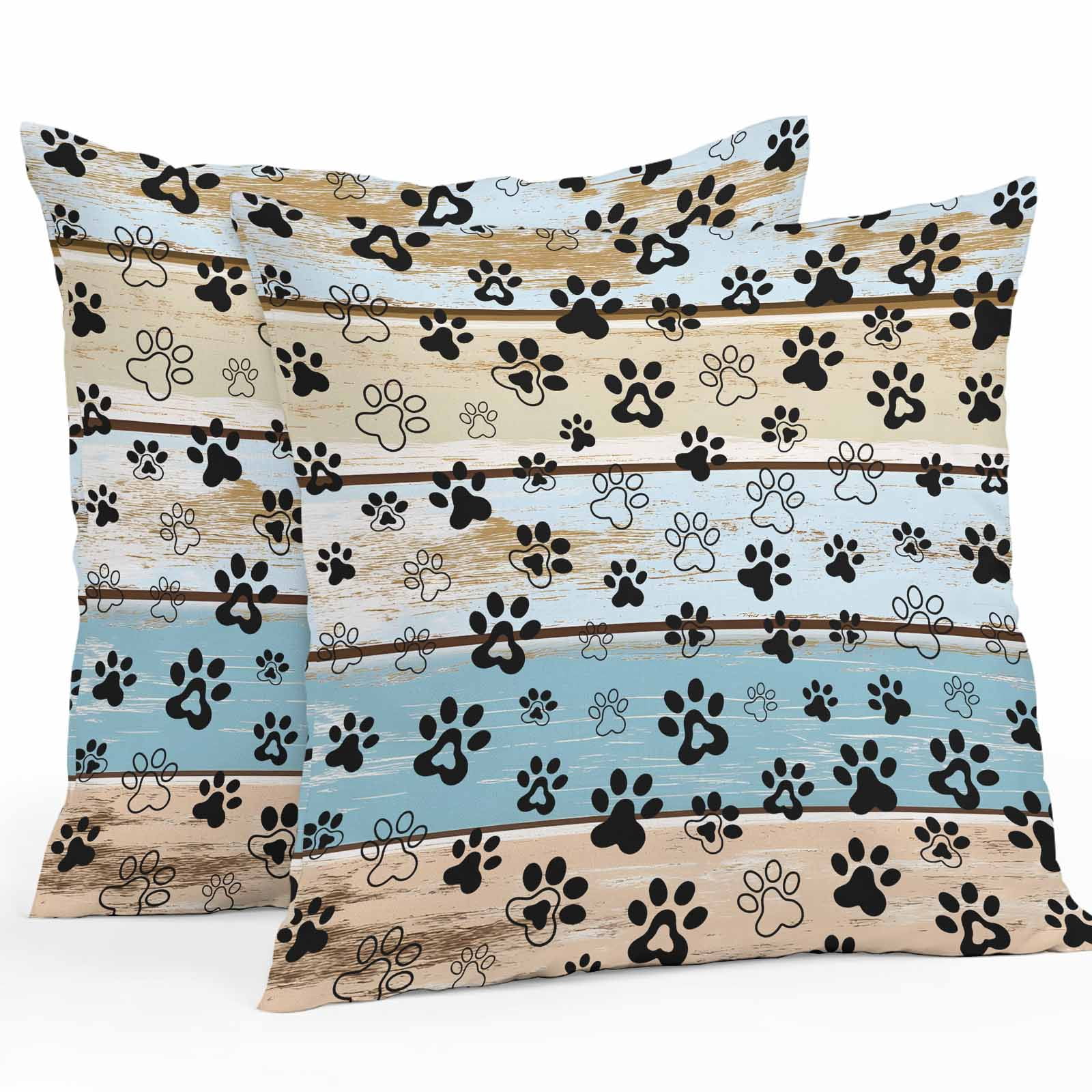 Blue Dog Paw Print Waterproof Outdoor Throw Pillow Covers 20''x20 ...