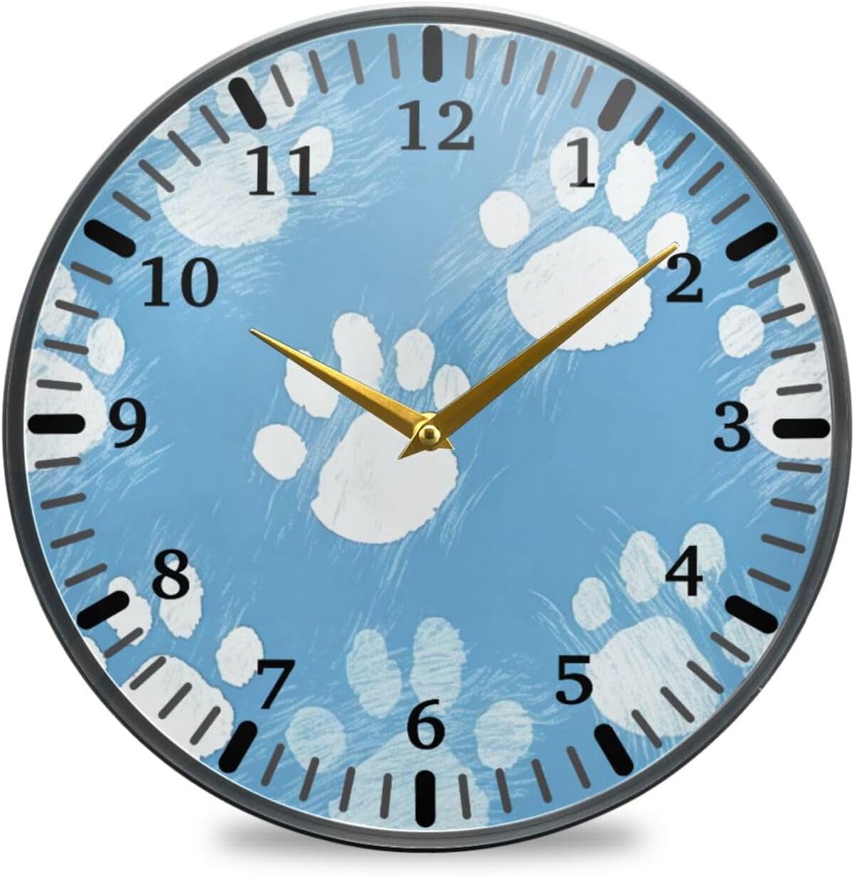 Blue Dog Paws Wall Clock Silent Non-Ticking Round 10 Inch Quartz ...