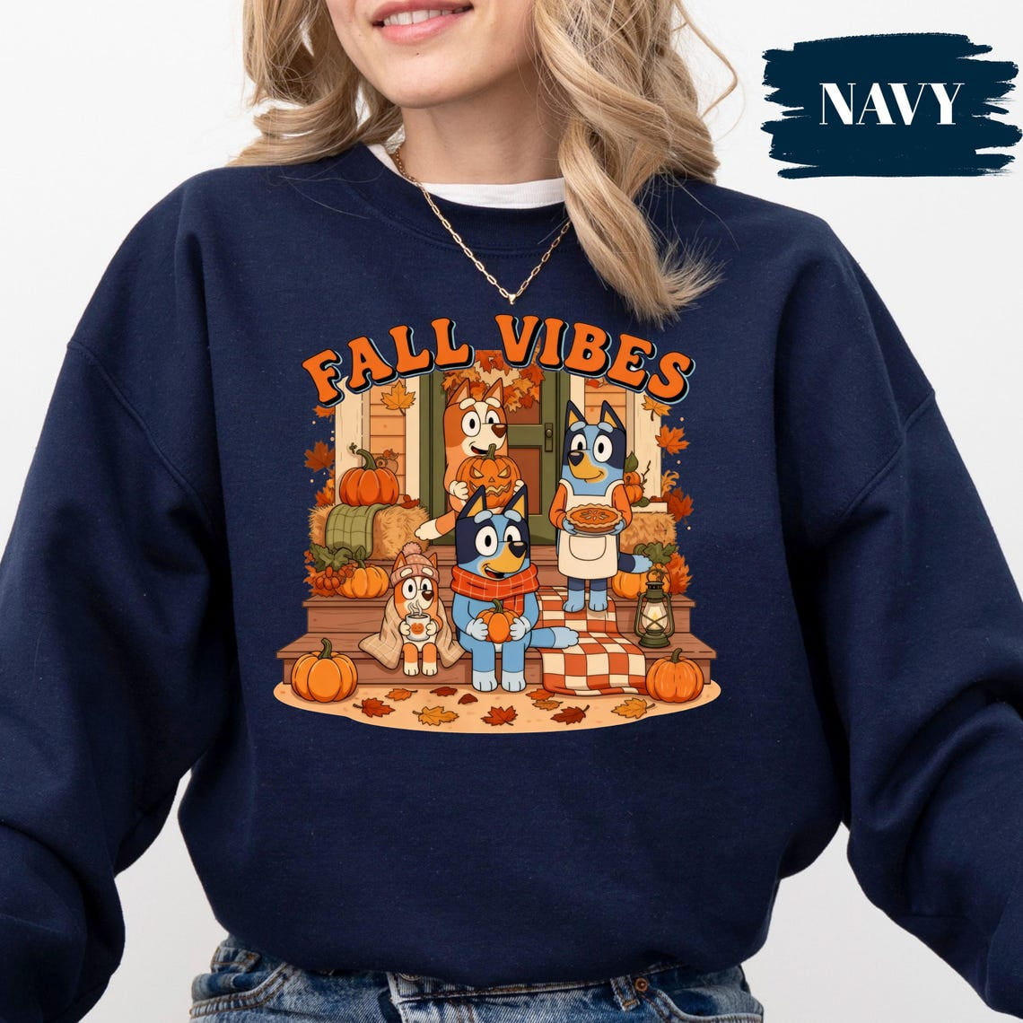 Blue Dog Thanksgiving Sweatshirt, Cute Fall Vibes Pullover, Cozy Autumn ...