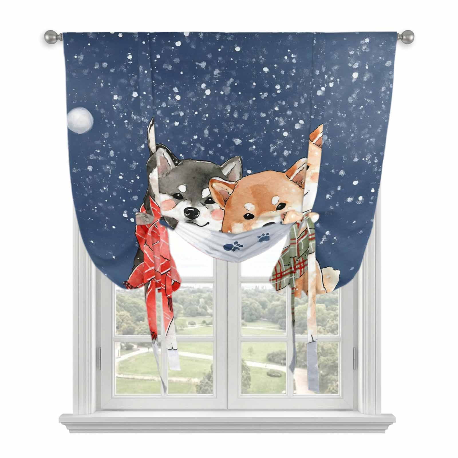 Blue Dog Tie Up Curtains for Windows, Adjustable Balloon Window Shades ...