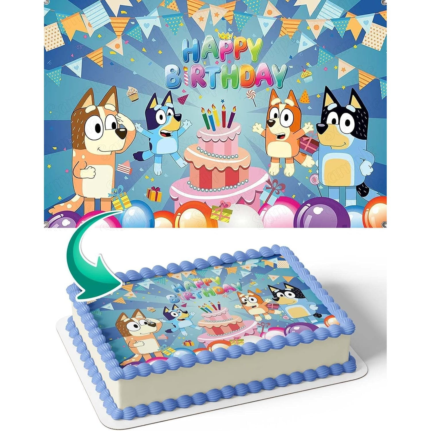 Blue Dogs Family Kids Dogs Edible Cake Image Topper Birthday Cake ...