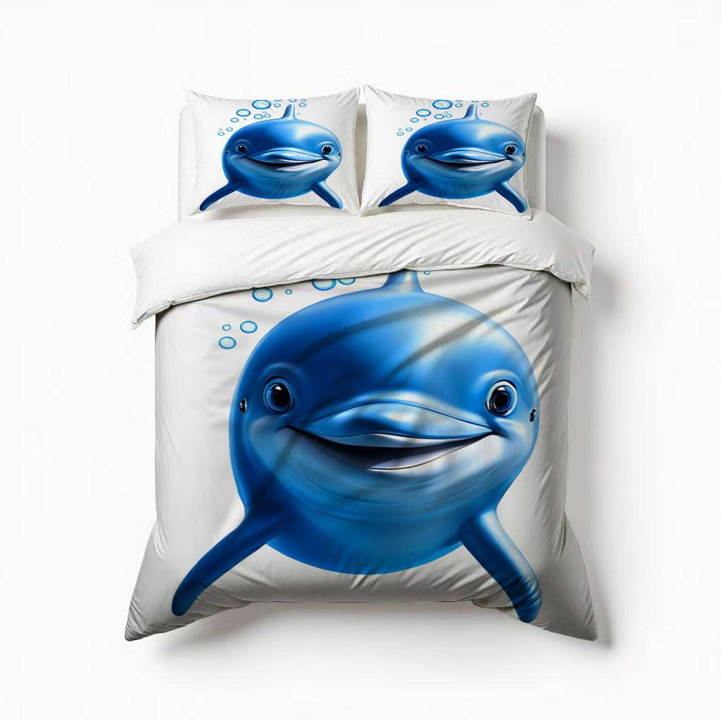 Blue Dolphin Bubble Design Bedding Set 3 Pcs Soft Microfiber Quilt ...