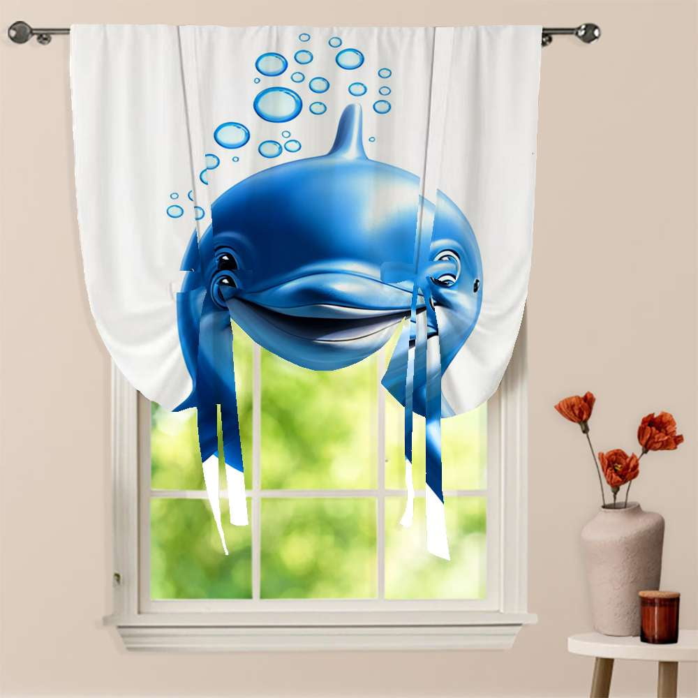 Blue Dolphin Bubble Design Window Curtain for Living Room Roman Curtain ...