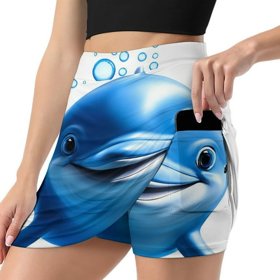 Blue Dolphin Bubble Design Women's Shorts Non-Slip Single Pocket A-line ...