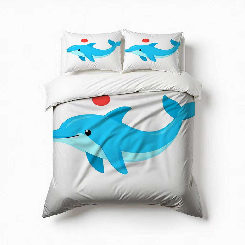 Blue Dolphin Cartoon Print Bedding Set 3 Pcs Soft Microfiber Quilt ...