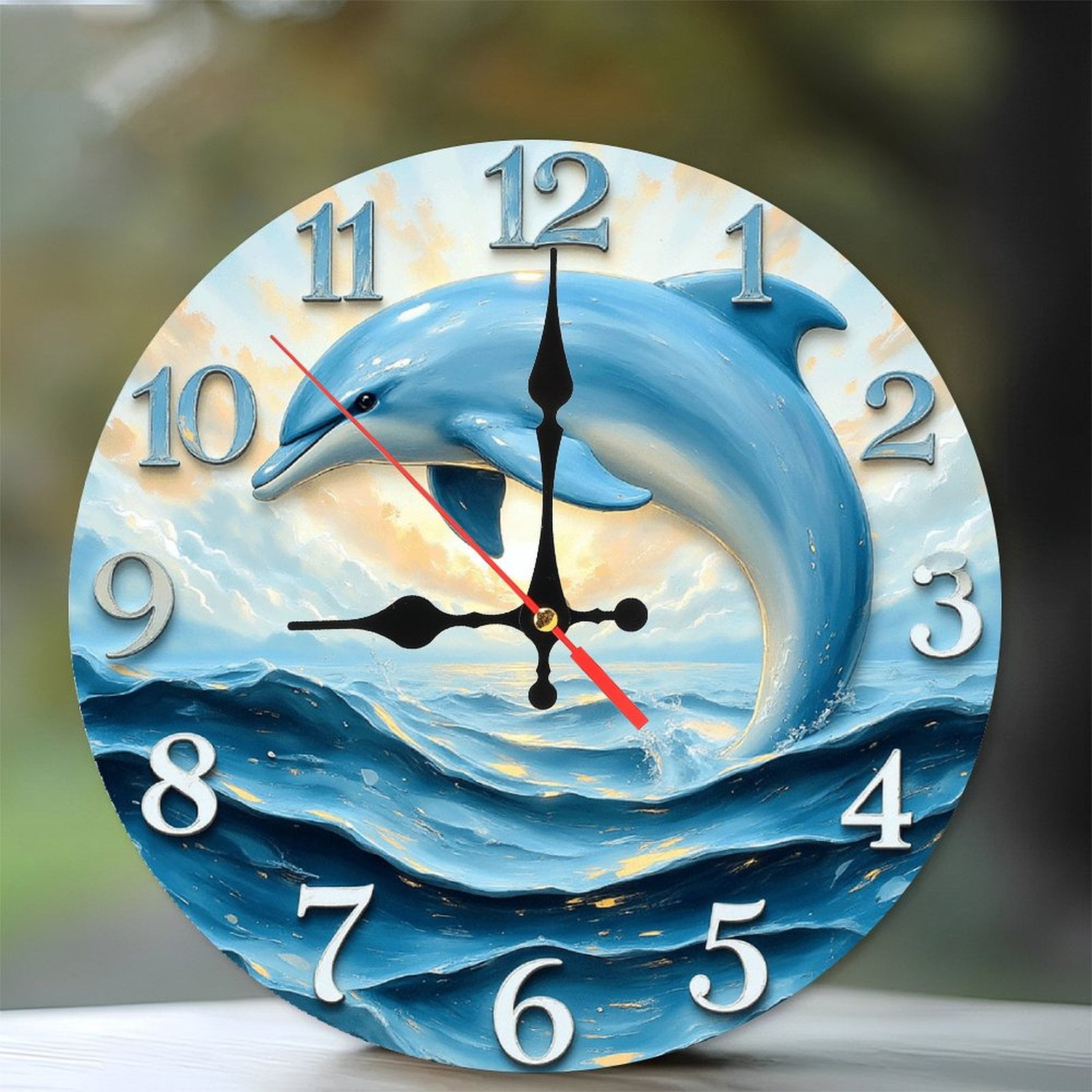 Blue Dolphin Clock 10-Inch Silent Wooden Wall Clock, Battery Operated ...