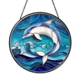 Blue Dolphin Stained Glass Style Suncatcher – Round Ocean Window ...