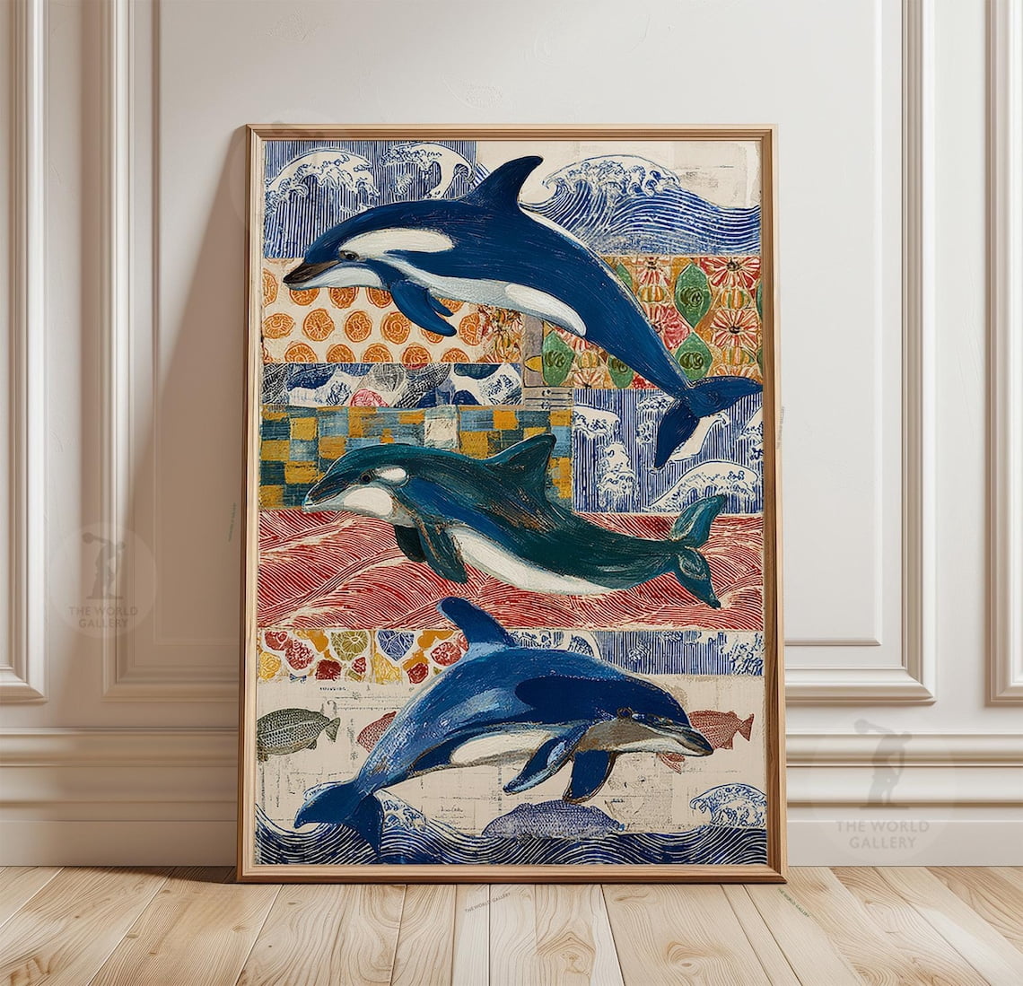 Blue Dolphin Vintage Ocean Collage Art Marine Life Illustration ...