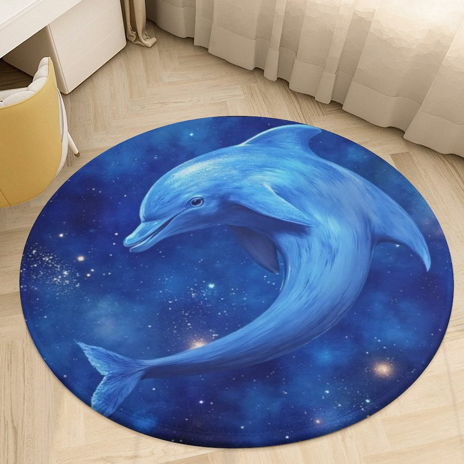 Blue Dolphin in Space Round Area Rugs for Bedroom Living Room, 6FT Soft ...