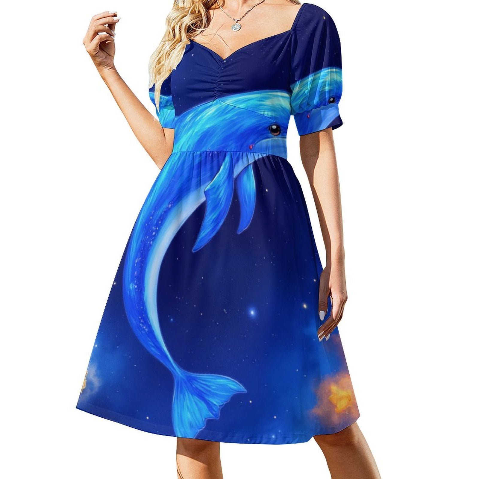 Blue Dolphin in Space Summer Women's Dress 2025 Elegant Dresses Plus ...
