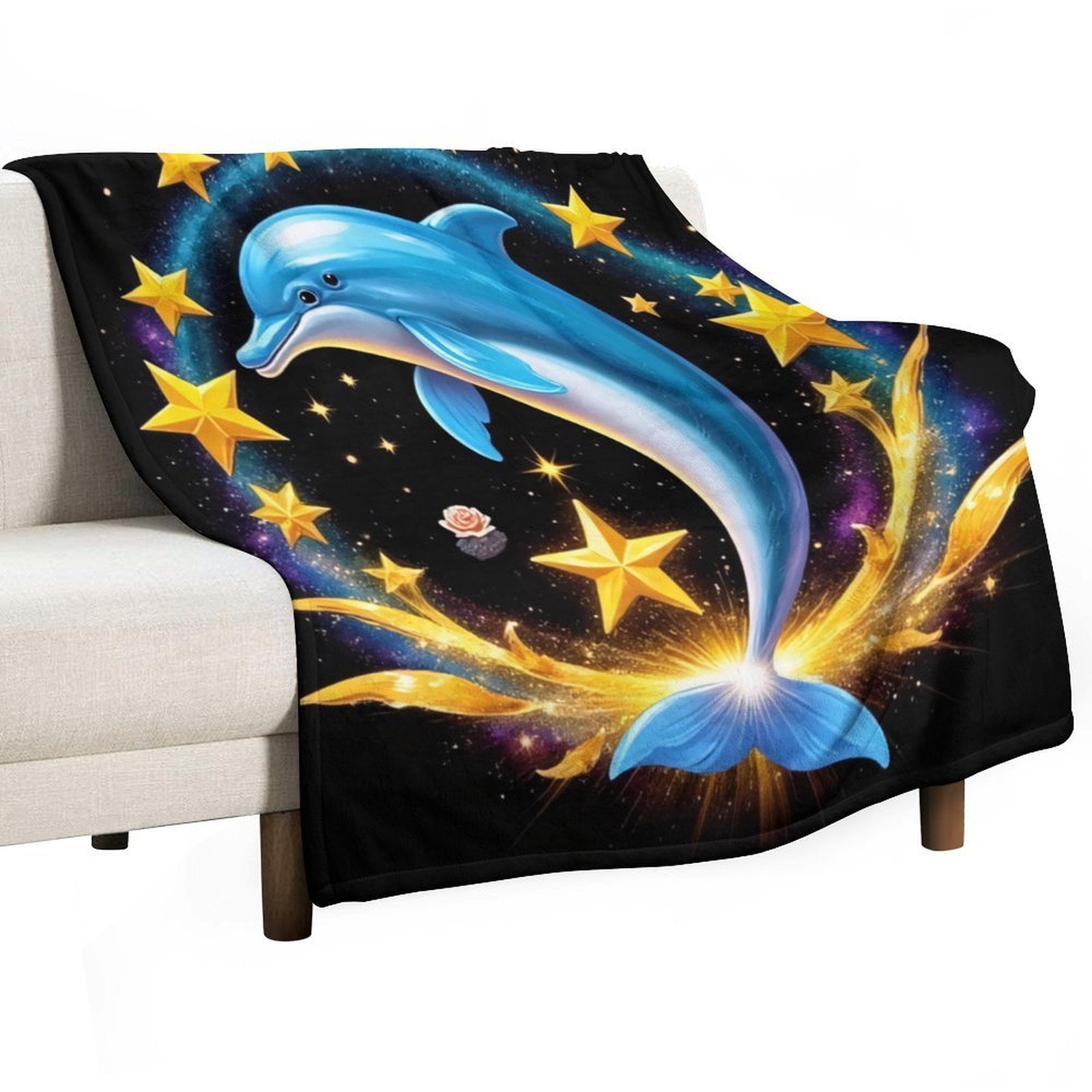 Blue Dolphin with Stars Blanket Soft Cozy Flannel Blanket for man women ...