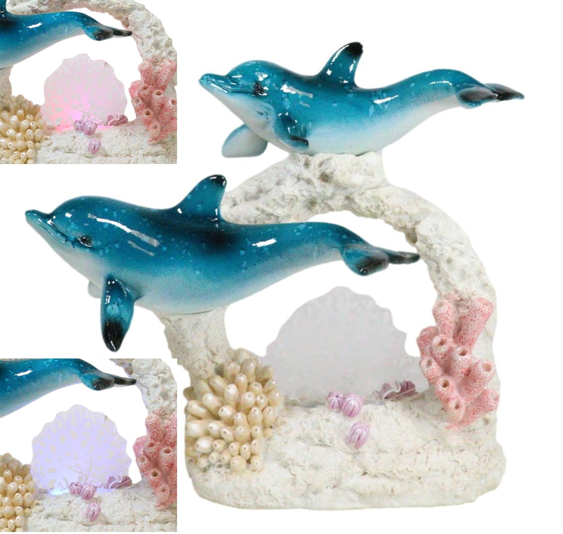 Blue Dolphins Family Swimming Over Acrylic Art Coral Reef LED Light ...