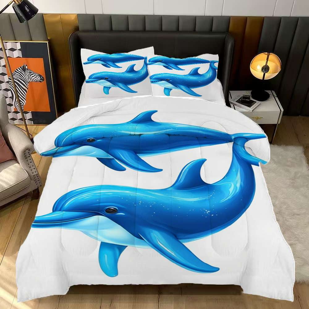 Blue Dolphins Pattern Comforter Set Full Size Bedding Set For Travl ...