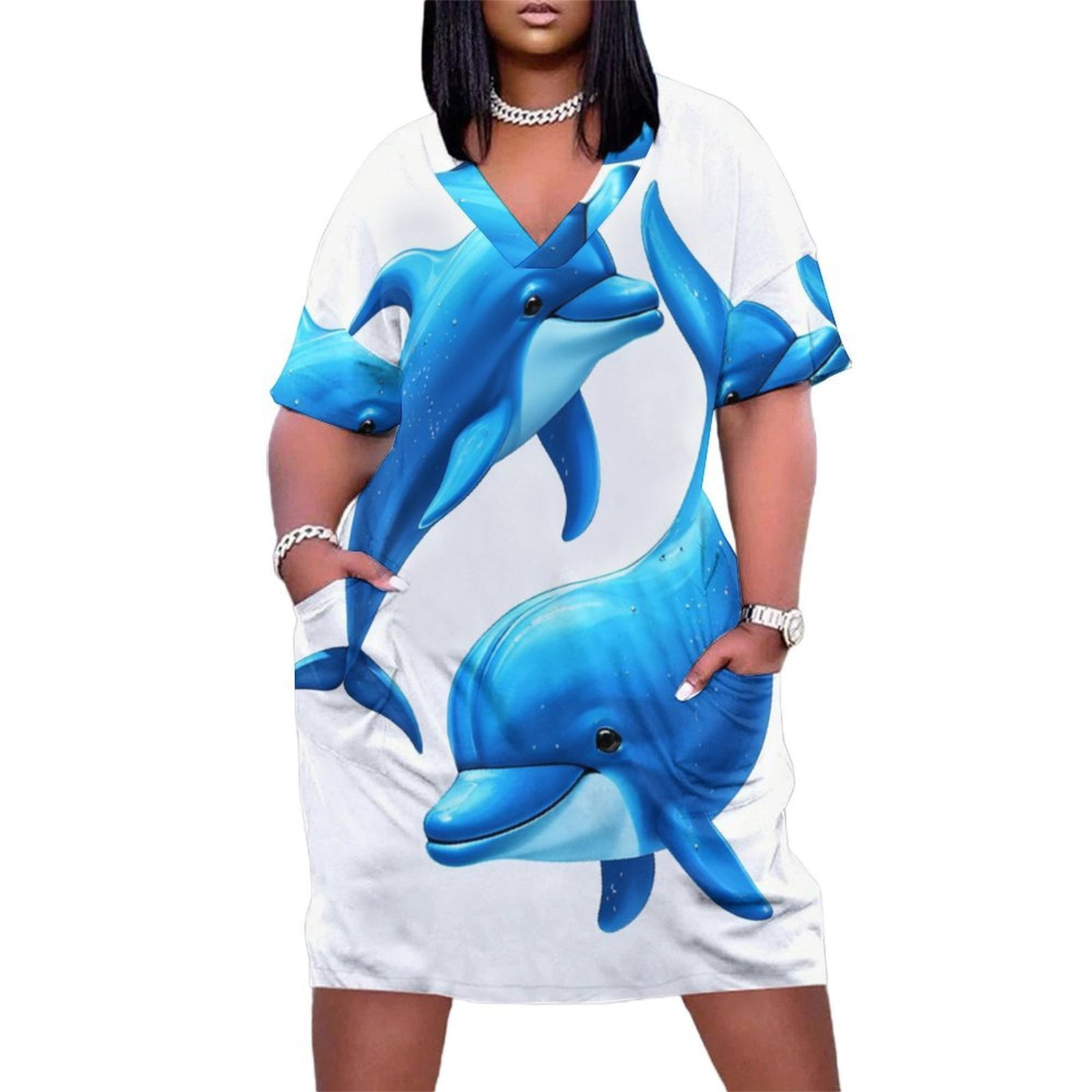 Blue Dolphins Pattern Loose Pocket Dress Dresses Summer Summer Dresses ...