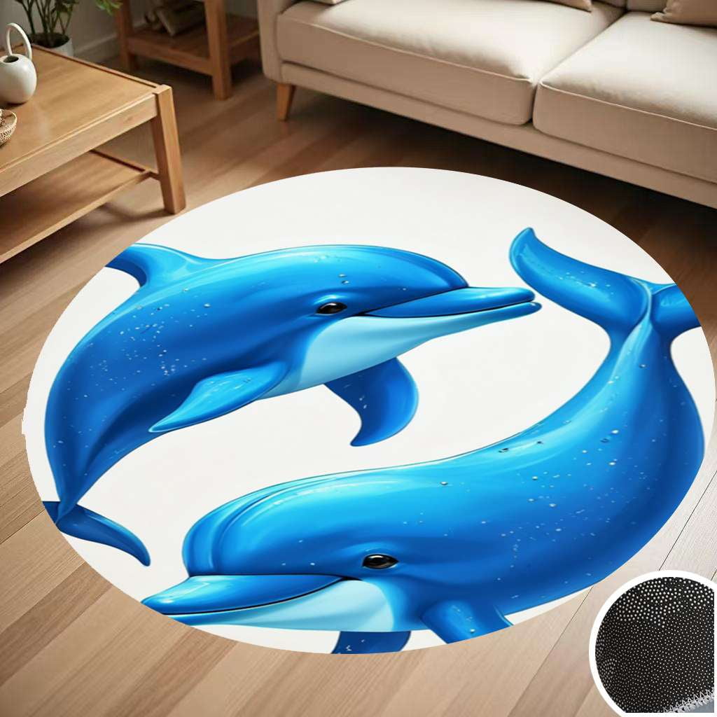 Blue Dolphins Pattern Round Carpet Living Room Bedroom Home Decoration ...
