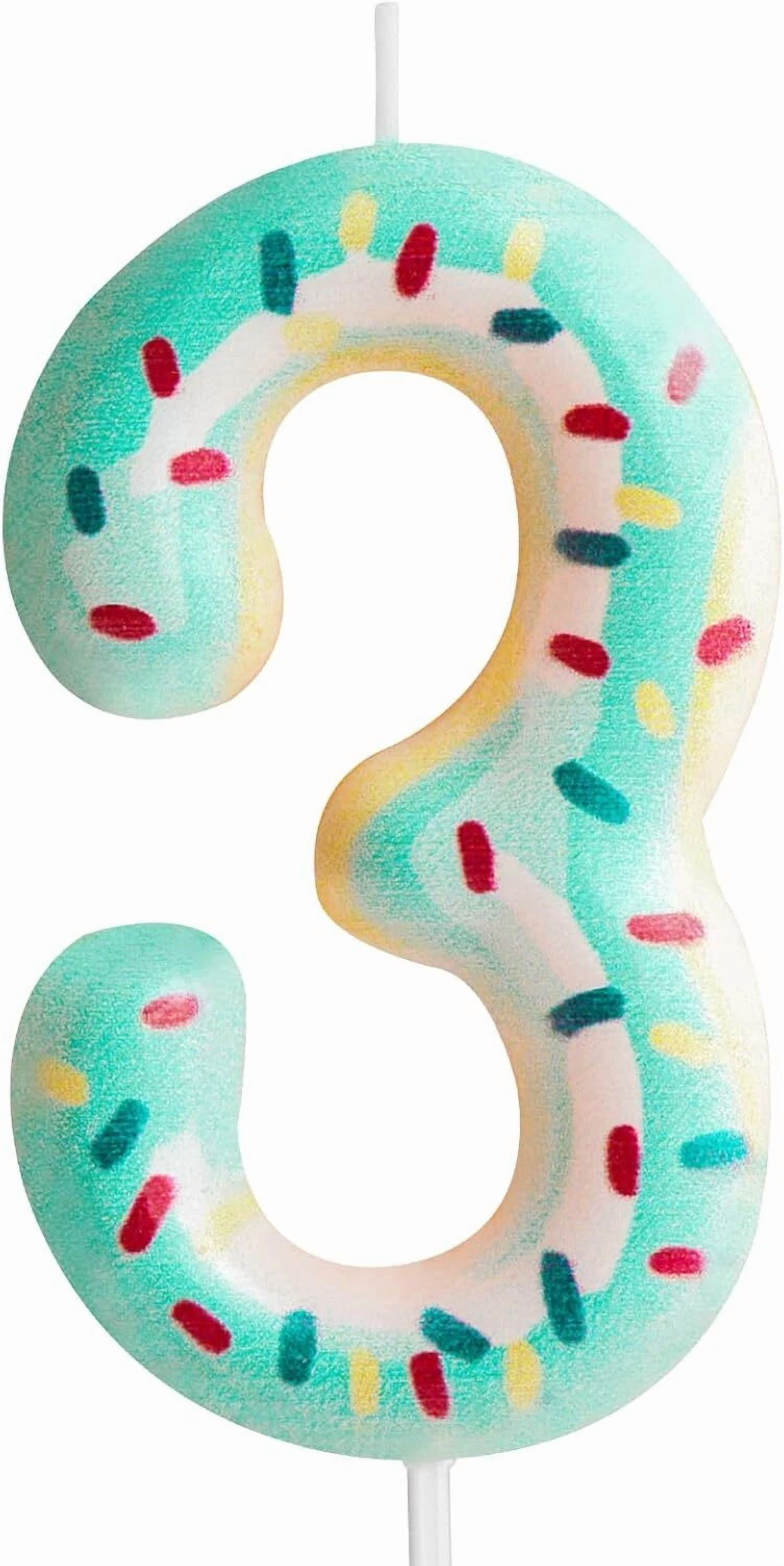 Blue Donut 3Rd Birthday Candle, Colorful Sprinkles Number 3 Candles ...