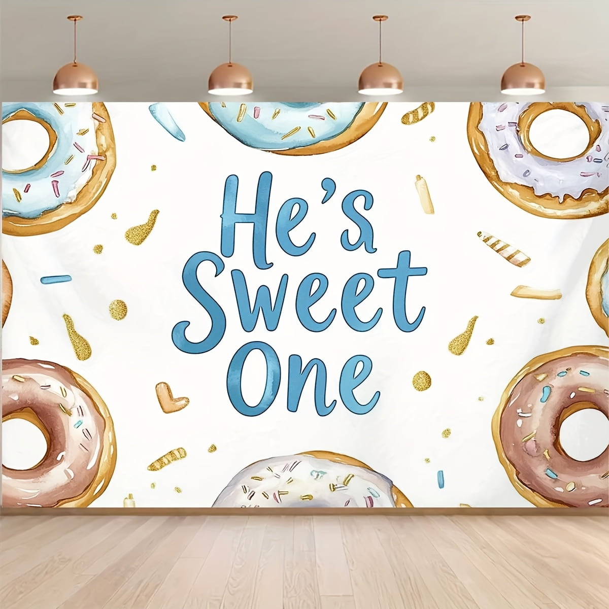 Blue Donuts 1st Birthday Backdrop for Boys He's a Sweet One Baby Shower ...