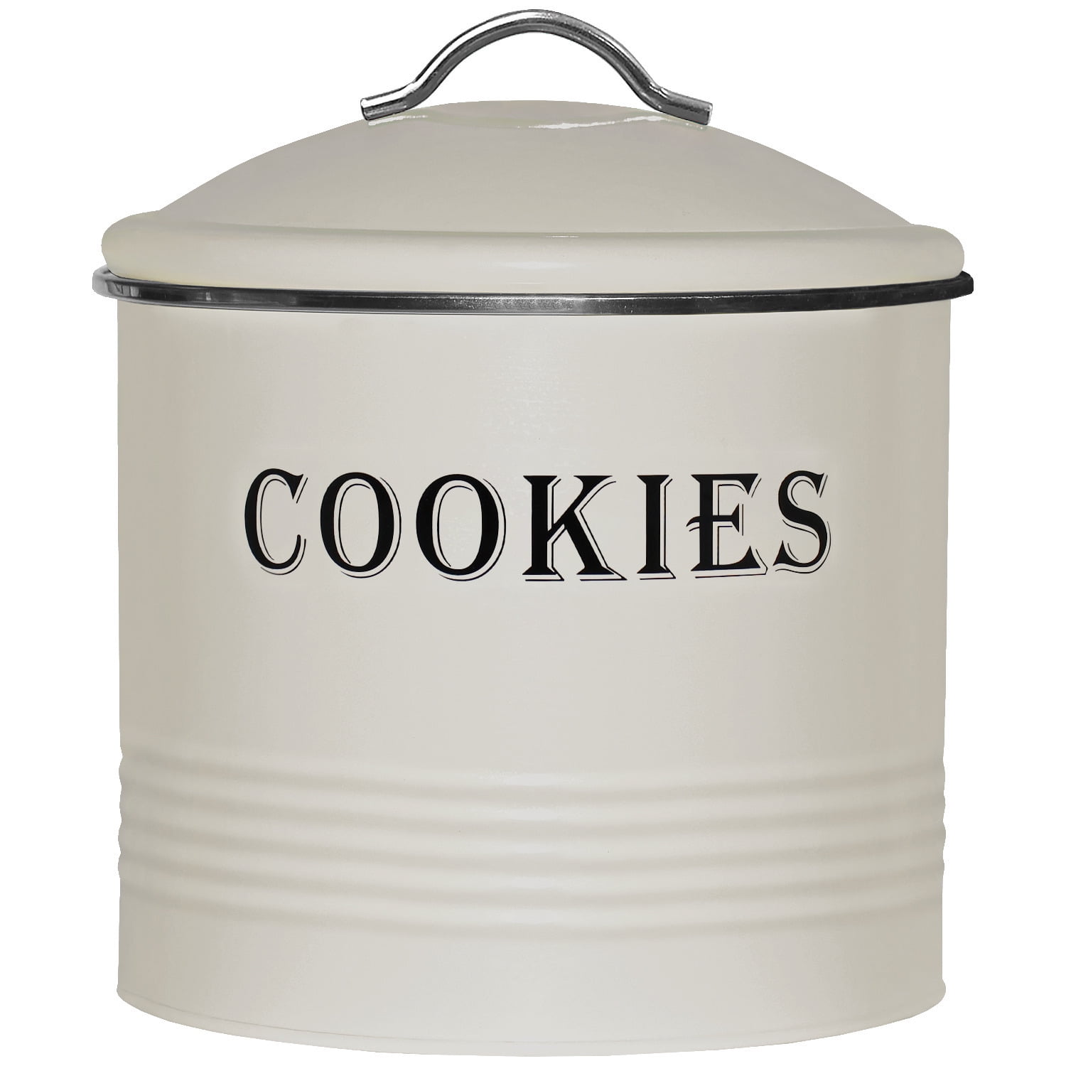 Blue Donuts Cookie Jar with Airtight Tin Cover, Ivory Farmhouse Style ...