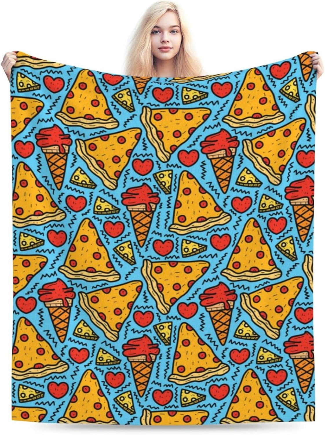 Blue Doodle Pizza Blanket, Soft Lightweight Fluffy Funny Pizza Flannel ...