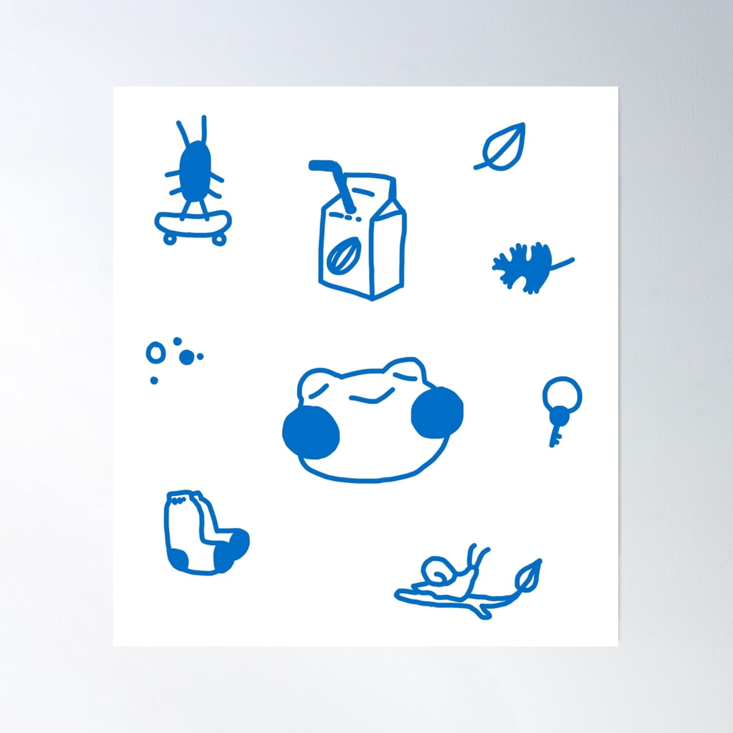 Blue Doodles Sheet Poster Wall Art, Modern Wall Decor, 30x30 UNFRAMED ...