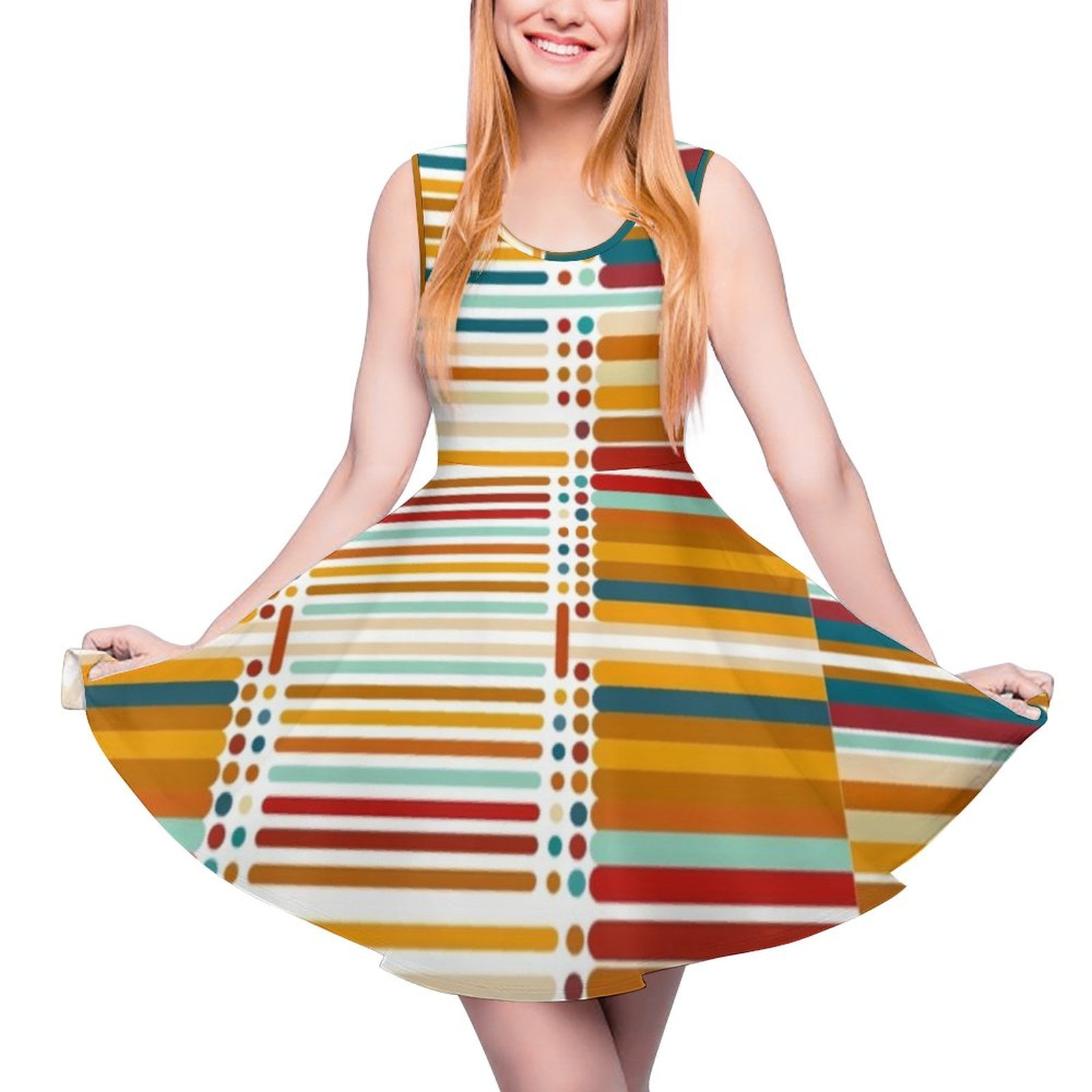 Blue Dots And Stripes Dress Modern Art Dresses Sleeveless Korean ...