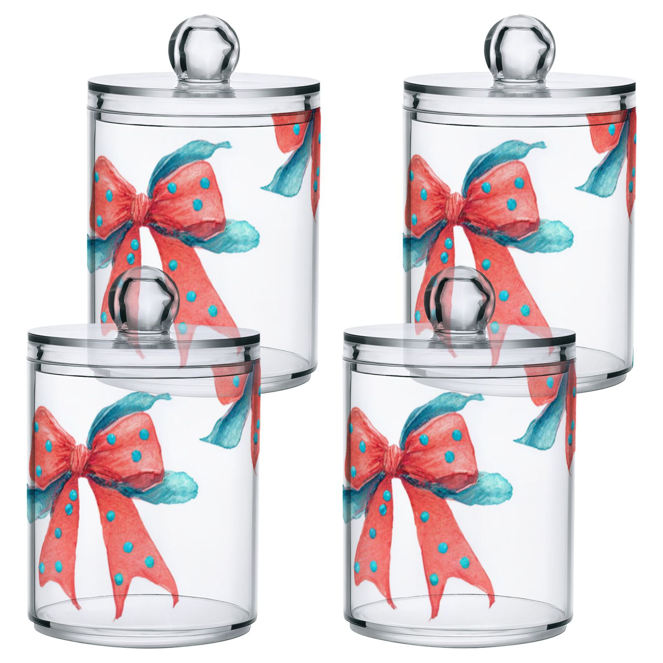 Blue Dots on Pink Bows Watercolor Translucent Plastic Cans Storage ...