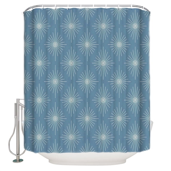 Blue Dotted Lines Bathroom Shower Curtains with 12 Hooks Polyester ...