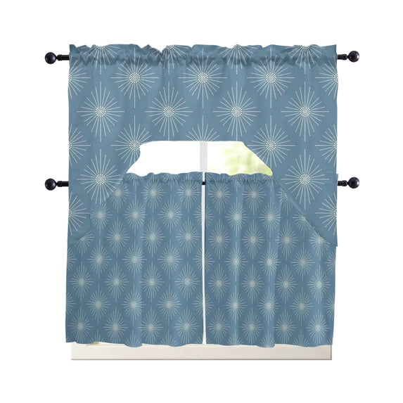 Blue Dotted Lines Kitchen Curtains Sets for Windows 3 Piece, Geometric ...