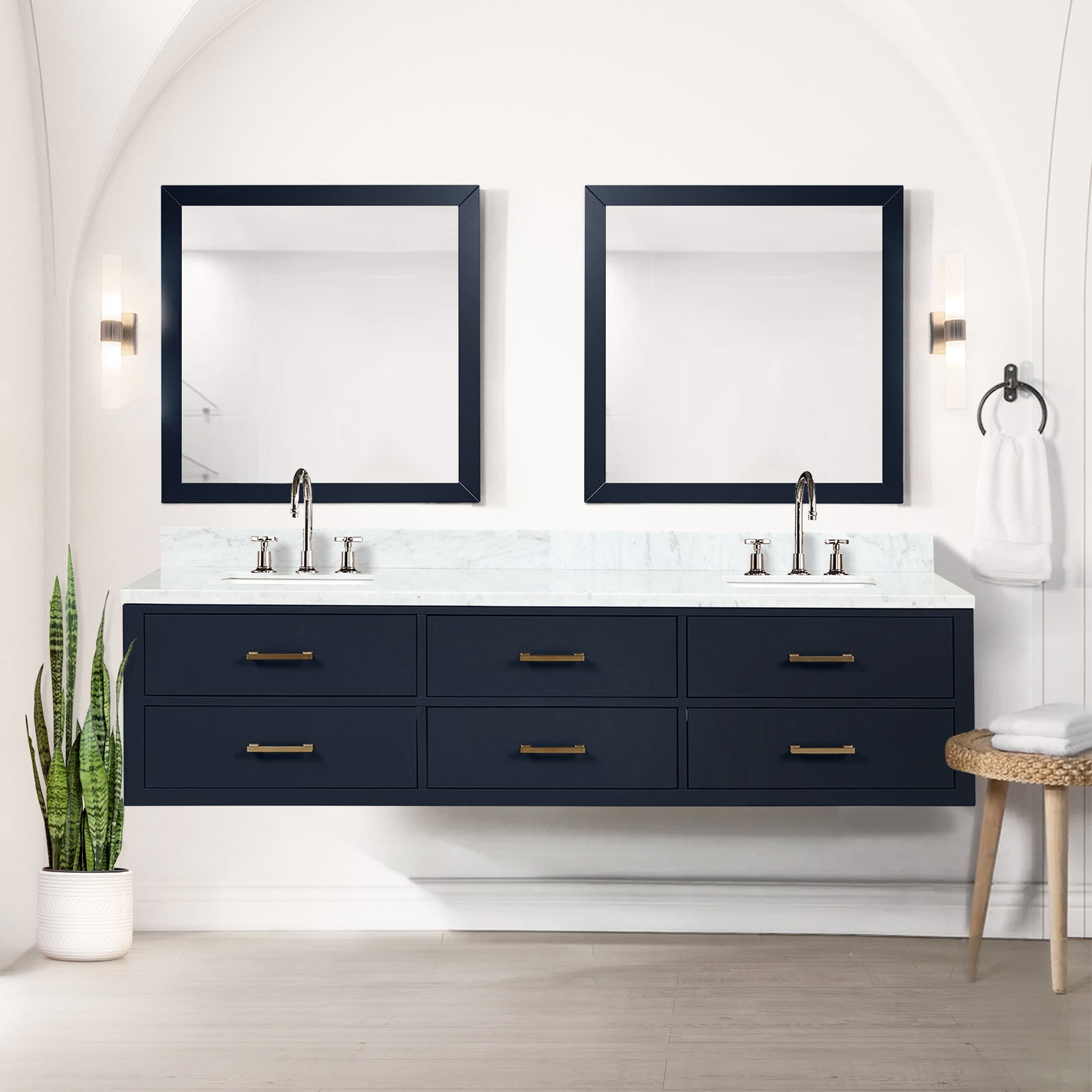 Blue Double Bath Vanity 80in W X 22in D, Marble Top, Faucets, , Solid ...
