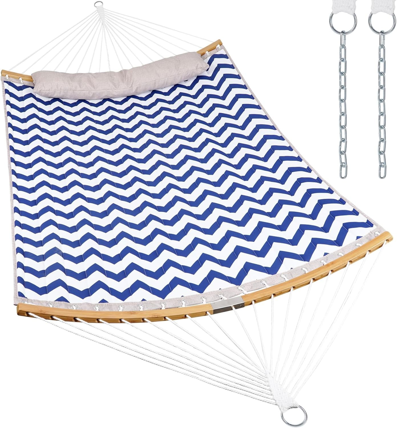 Blue Double Hammock with Spreader Bar for Two, Polyester Fabric ...