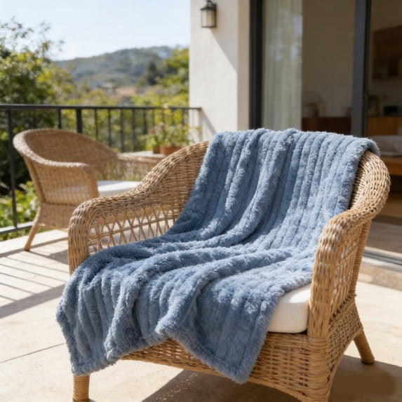 Blue Double Layer Raschel Blanket - Soft Warm Throw Fleece Blanket for ...