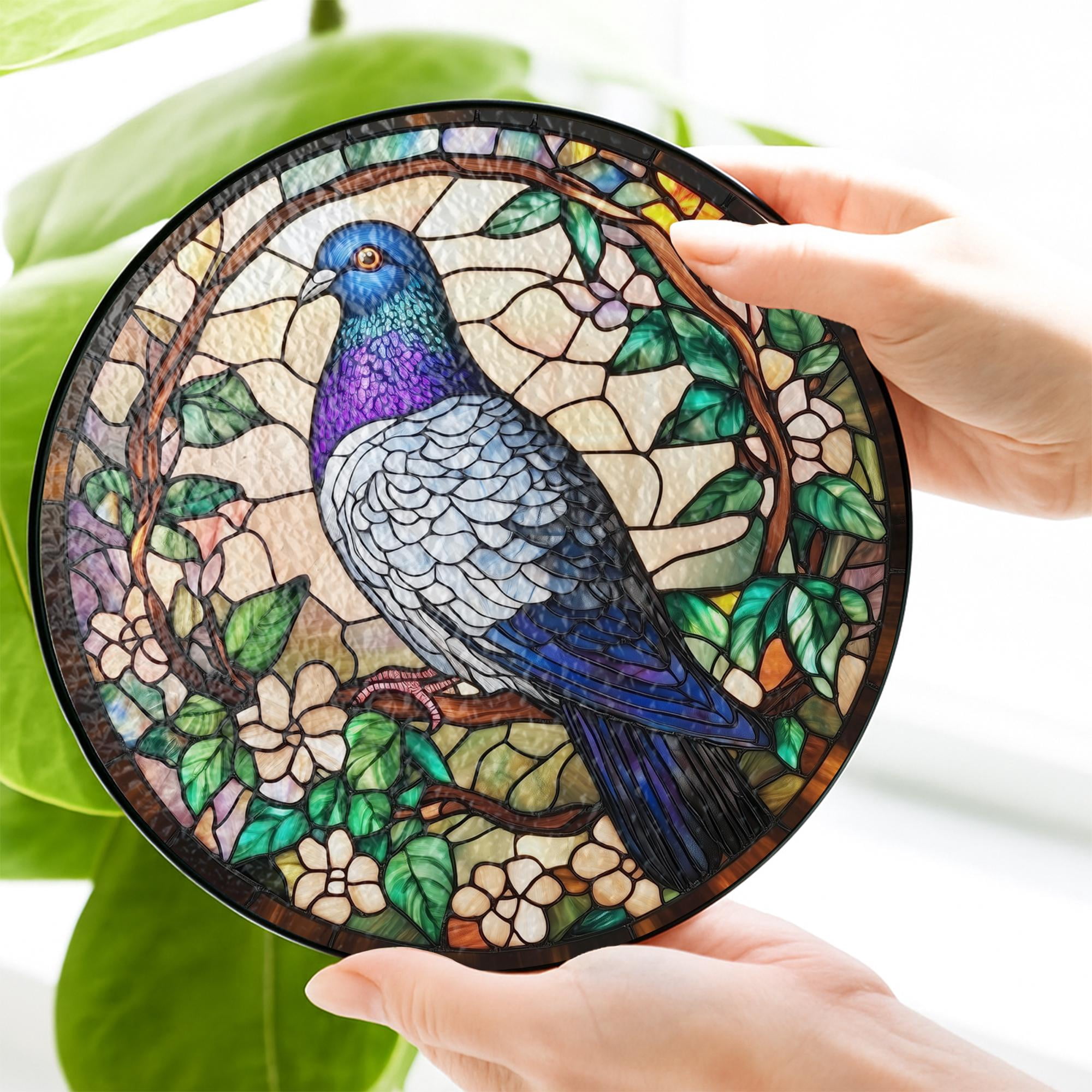 Blue Dove Peace Symbol Stained Glass Suncatcher Bird Art Window Hanging ...