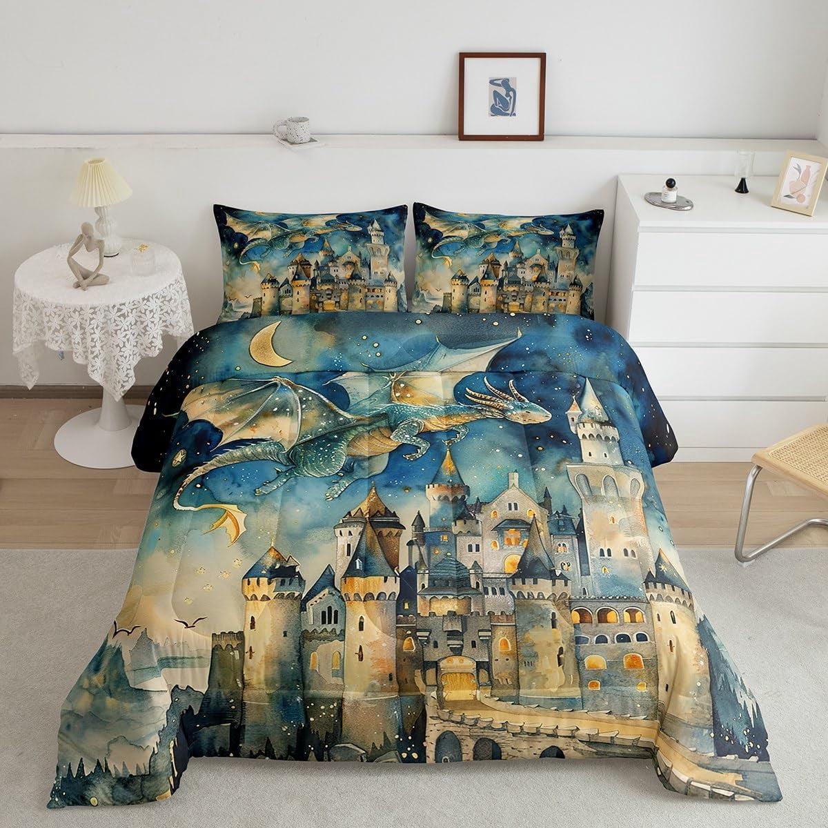 Blue Dragon Comforter Set Queen Size,Snow Mountain Bedding Set for Kids ...