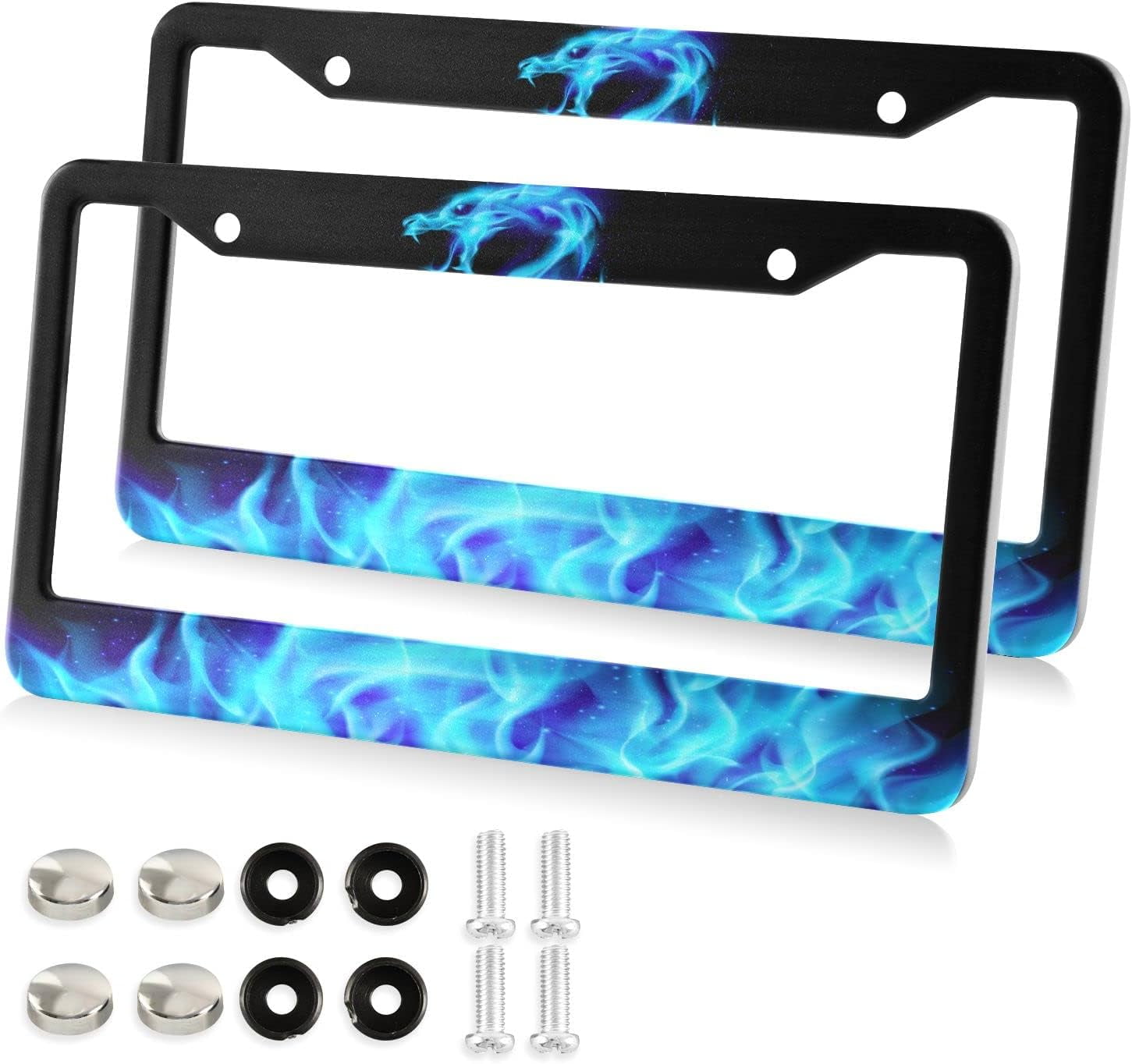 Blue Dragon Fire License Plate Frames 2PCS Car License Plate Holder ...
