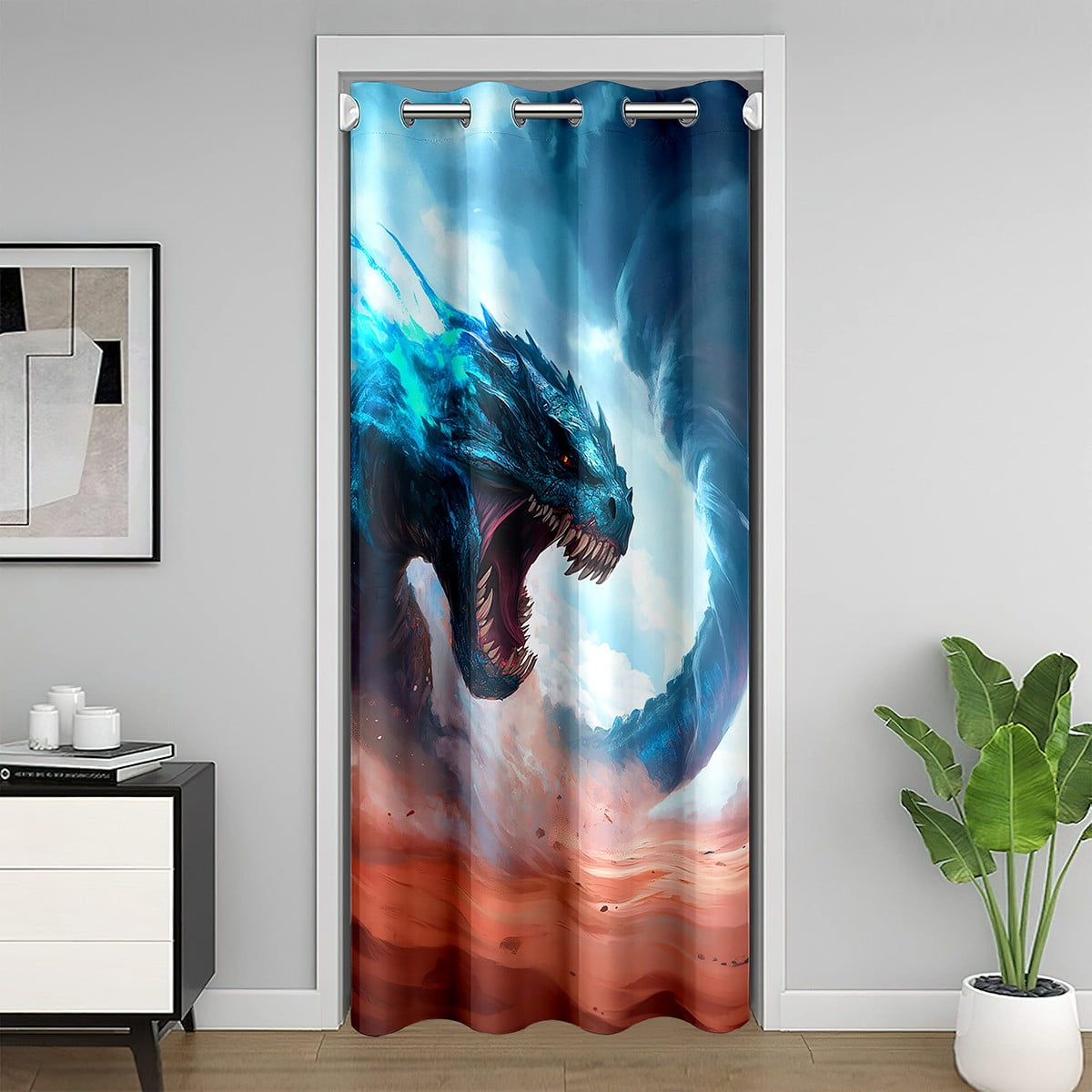 Blue Dragon Privacy Door Curtain,Nature Tornado Blackout Curtain 52"W X ...