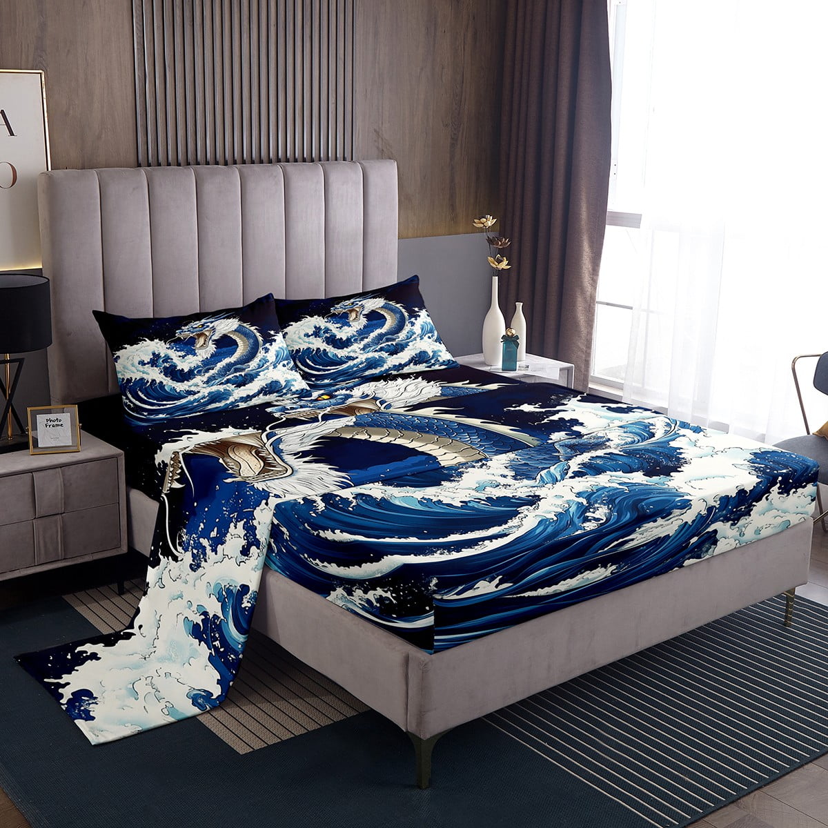 Blue Dragon Sheet Set Twin Size,Magical Wild Animal Bedding Set ...