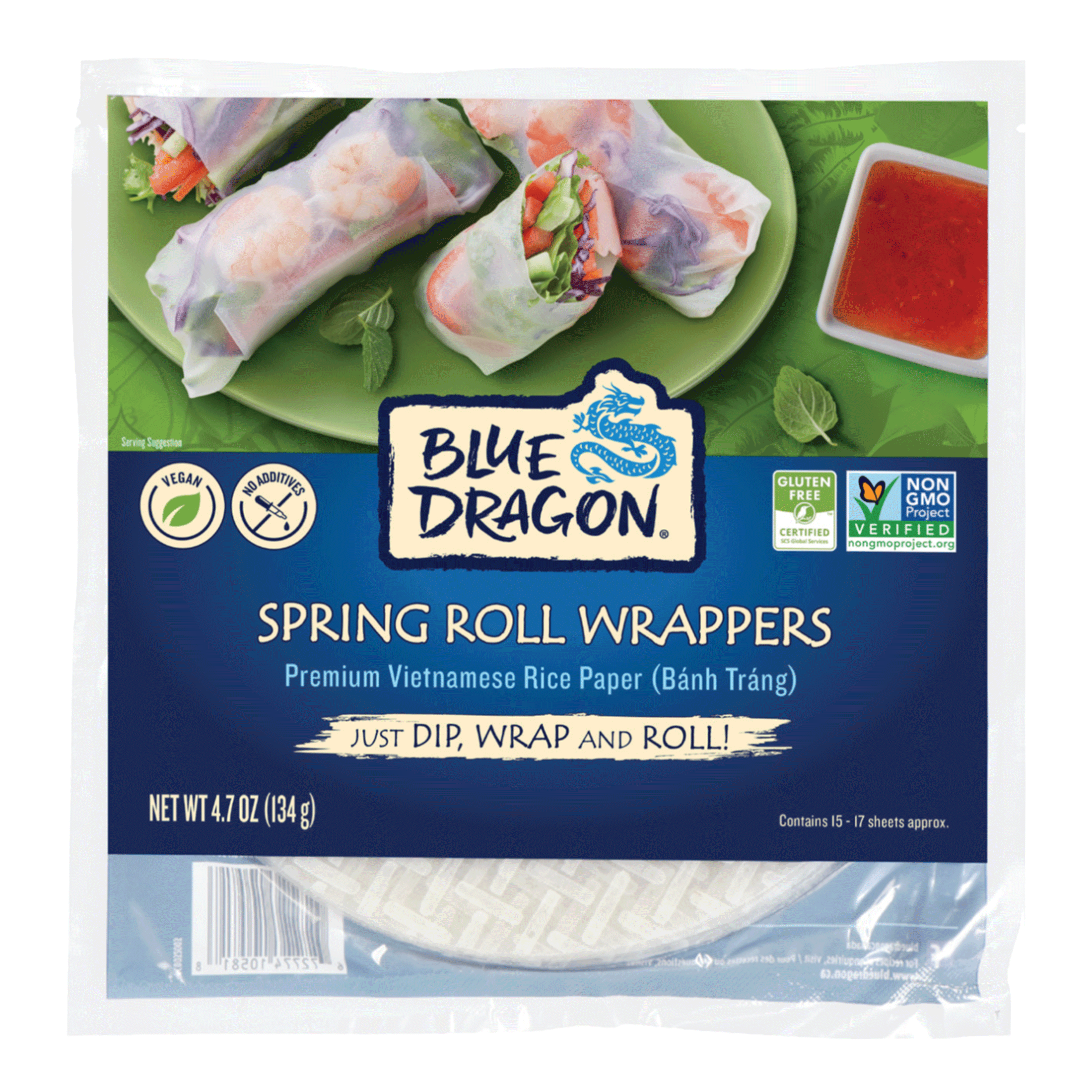 Blue Dragon Spring Roll Wrappers, 4.7 oz Vegan-Friendly for Fresh or ...