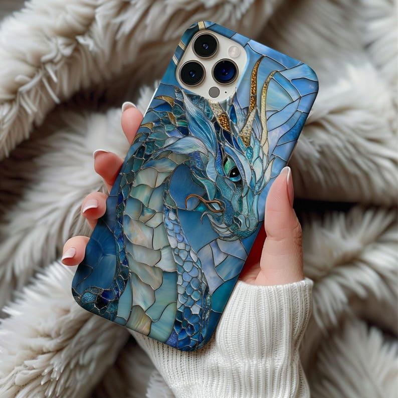 Blue Dragon Stained Glass Fantasy Phone Case Compatible with iPhone 11 ...