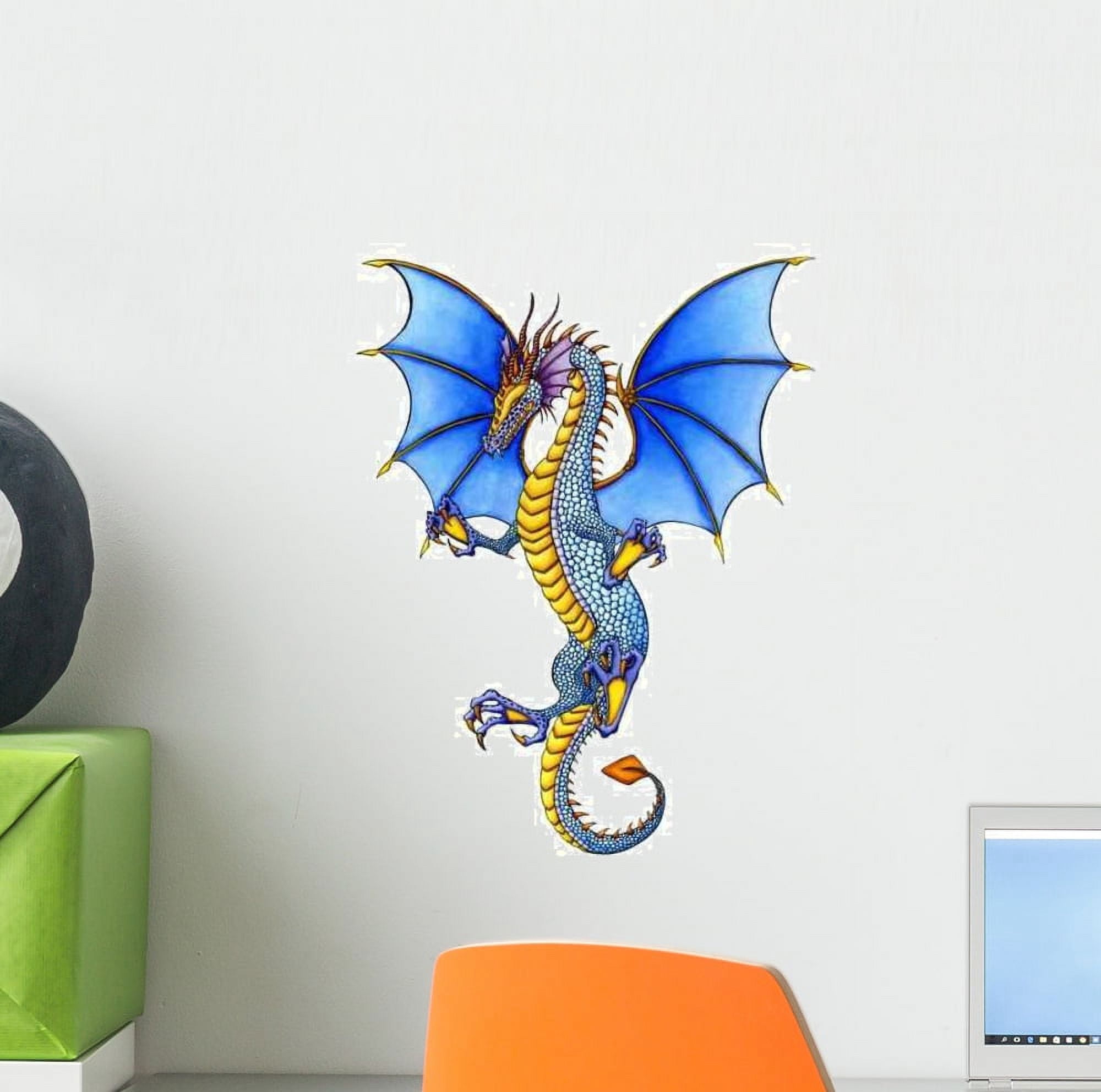 Wallmonkeys Blue Dragon Wall Decal Sticker for Kids Bedroom, Peel ...