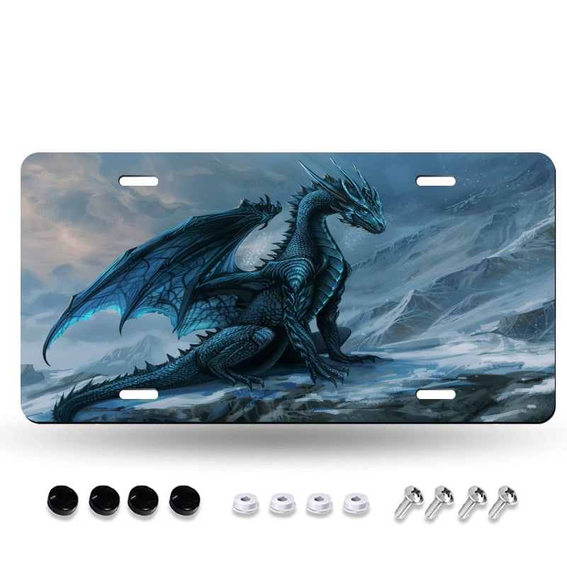Blue Dragon with Black Scales and Glowing Eyes Front License Plate ...