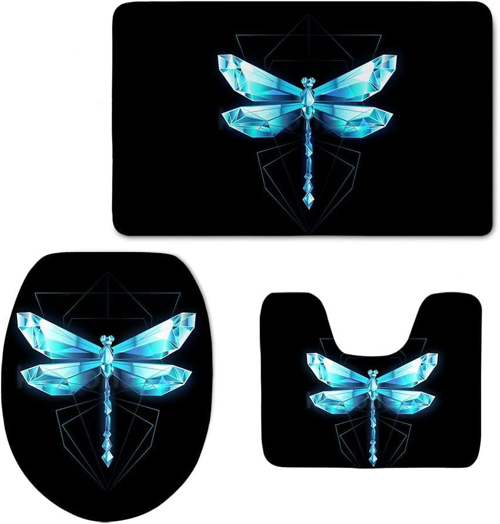 Blue Dragonfly Bathroom Mats Home Decor Washable Bath Rug for Toilet ...