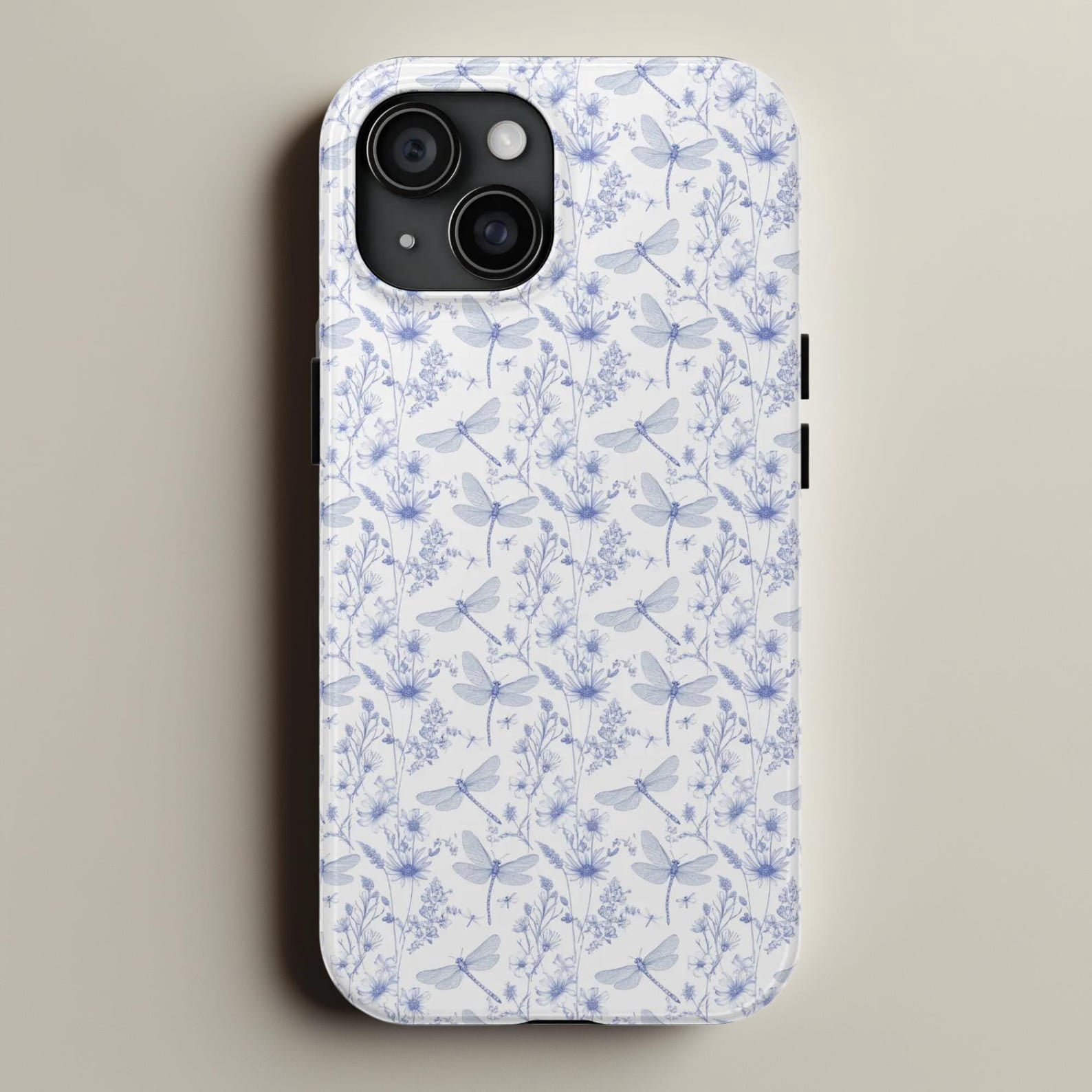 Blue Dragonfly Floral Pattern Case iPhone 17 11 12 13 14 15 17 Pro Max ...