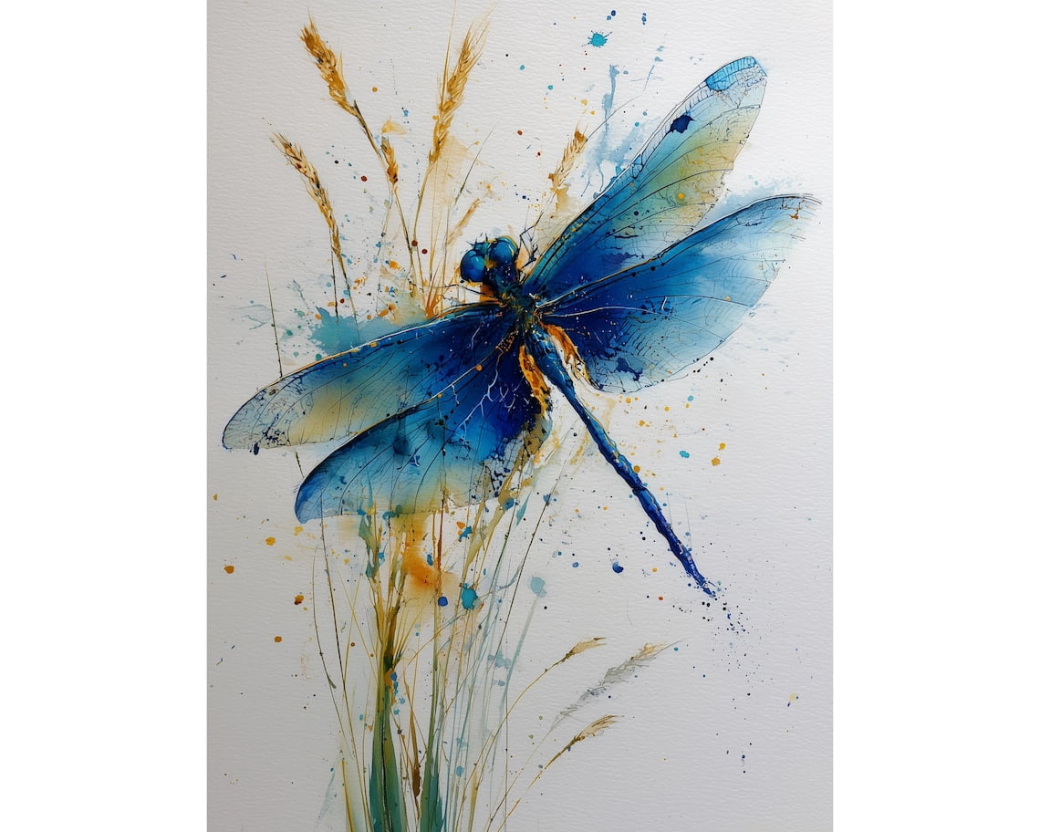 Blue Dragonfly Insect Modern Botanical Nature Inspired Minimalist Home ...