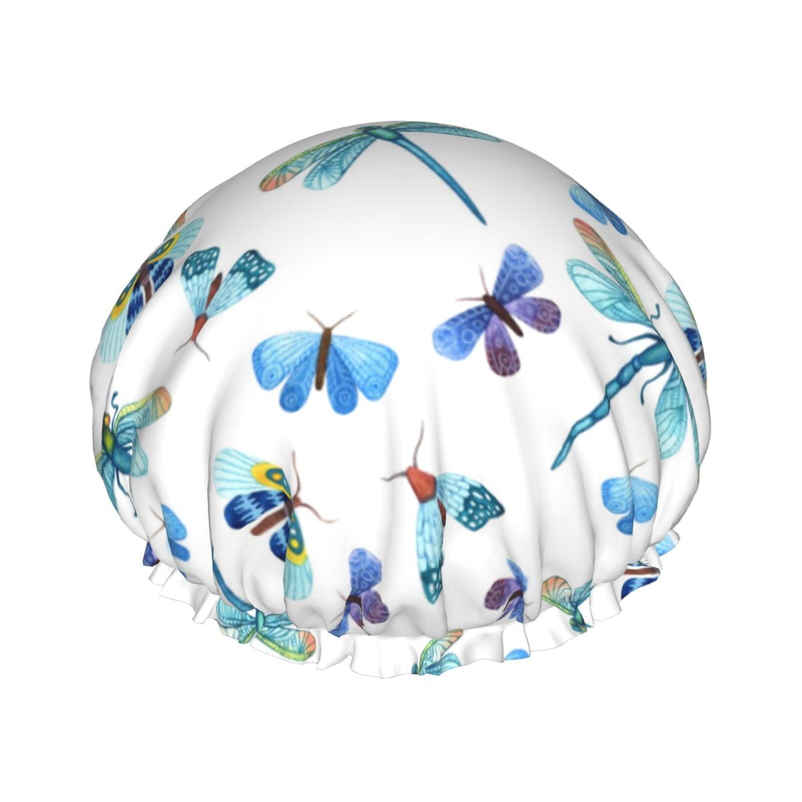 Blue Dragonfly Moth Butterfly Shower Cap for Women, Double Waterproof ...