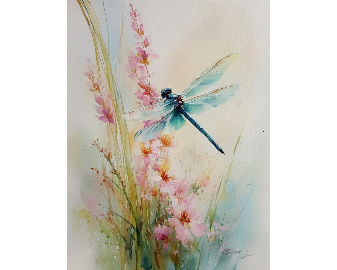Blue Dragonfly Nature Wall Art Modern Botanical Home Decor Minimal ...