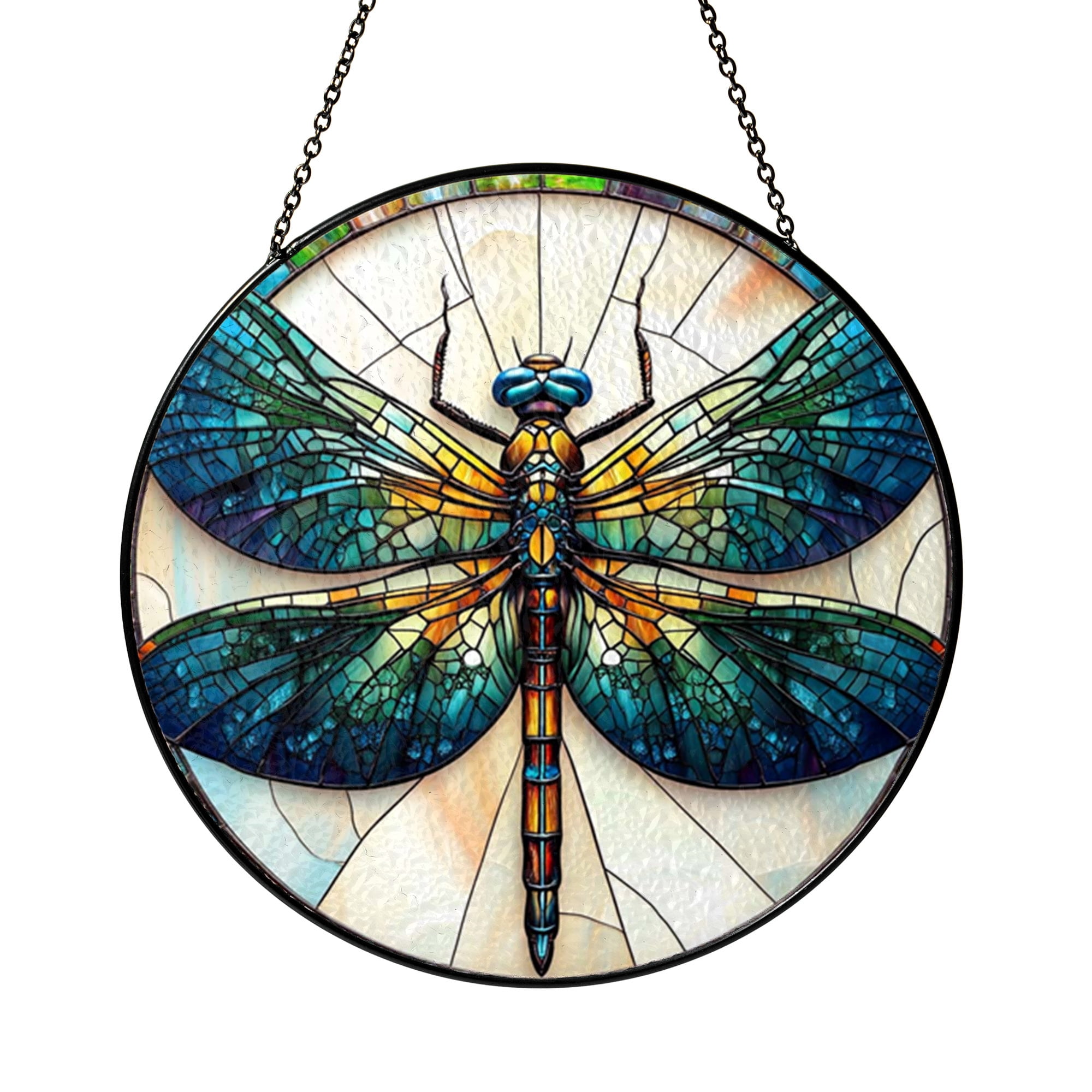 Blue Dragonfly Stained Glass Style Window Suncatcher Hanging Decor ...