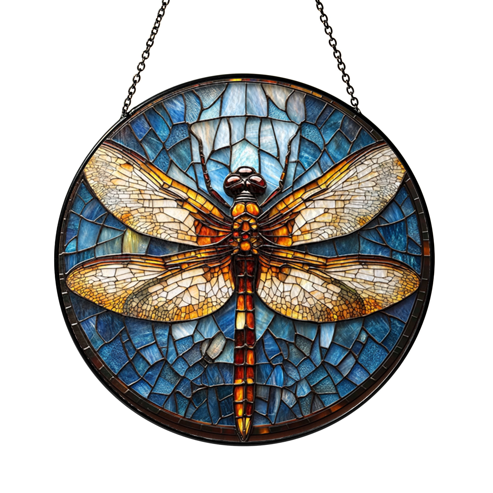 Blue Dragonfly Stained Glass Window Hanging Decorative Glass Art for ...